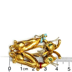 18K Yellow Gold Brooch CATS Kittens Enamel Pin Jewelry - Etsy