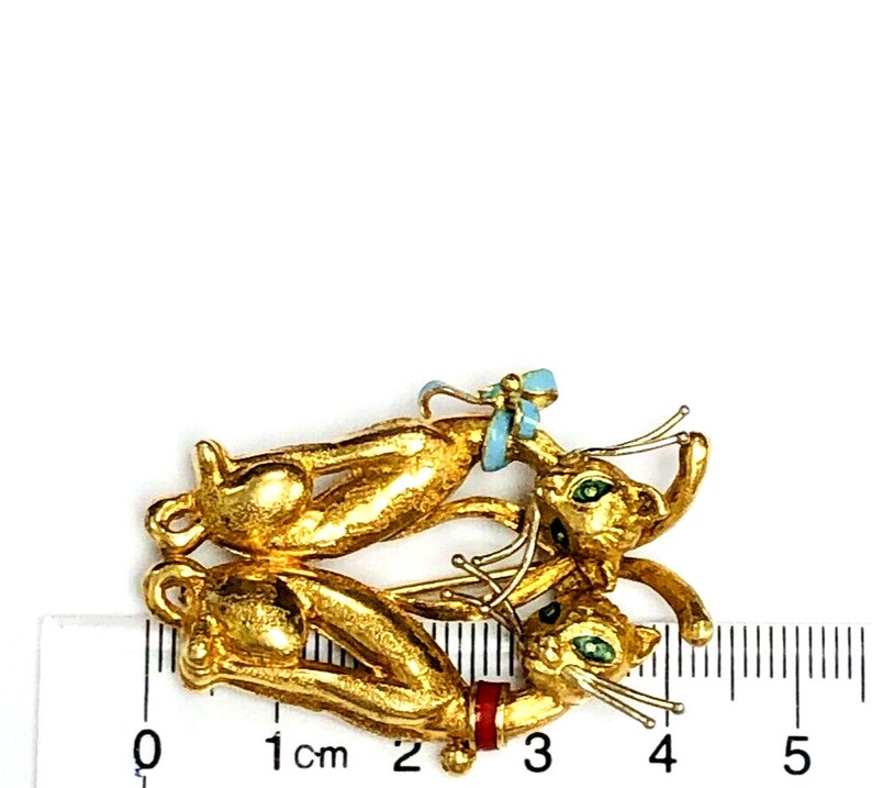 18K Yellow Gold Brooch CATS Kittens Enamel Pin Jewelry - Etsy