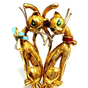 18K Yellow Gold Brooch CATS Kittens Enamel Pin Jewelry - Etsy