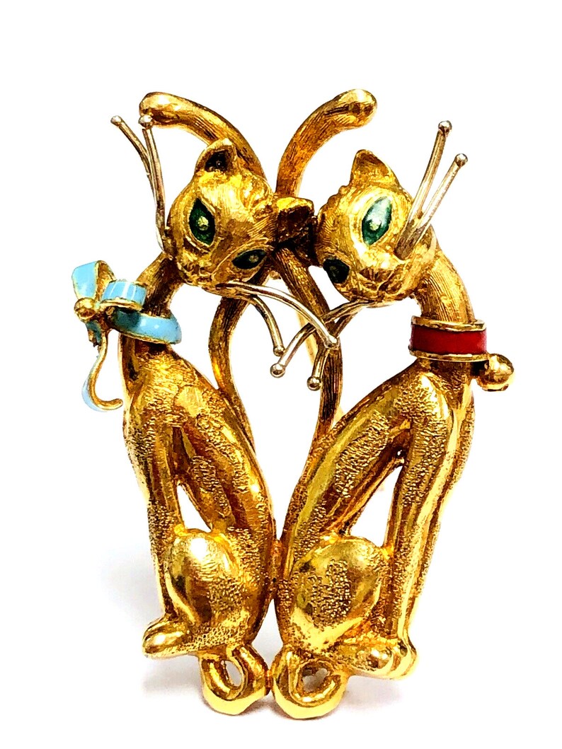 18K Yellow Gold Brooch CATS Kittens Enamel Pin Jewelry - Etsy