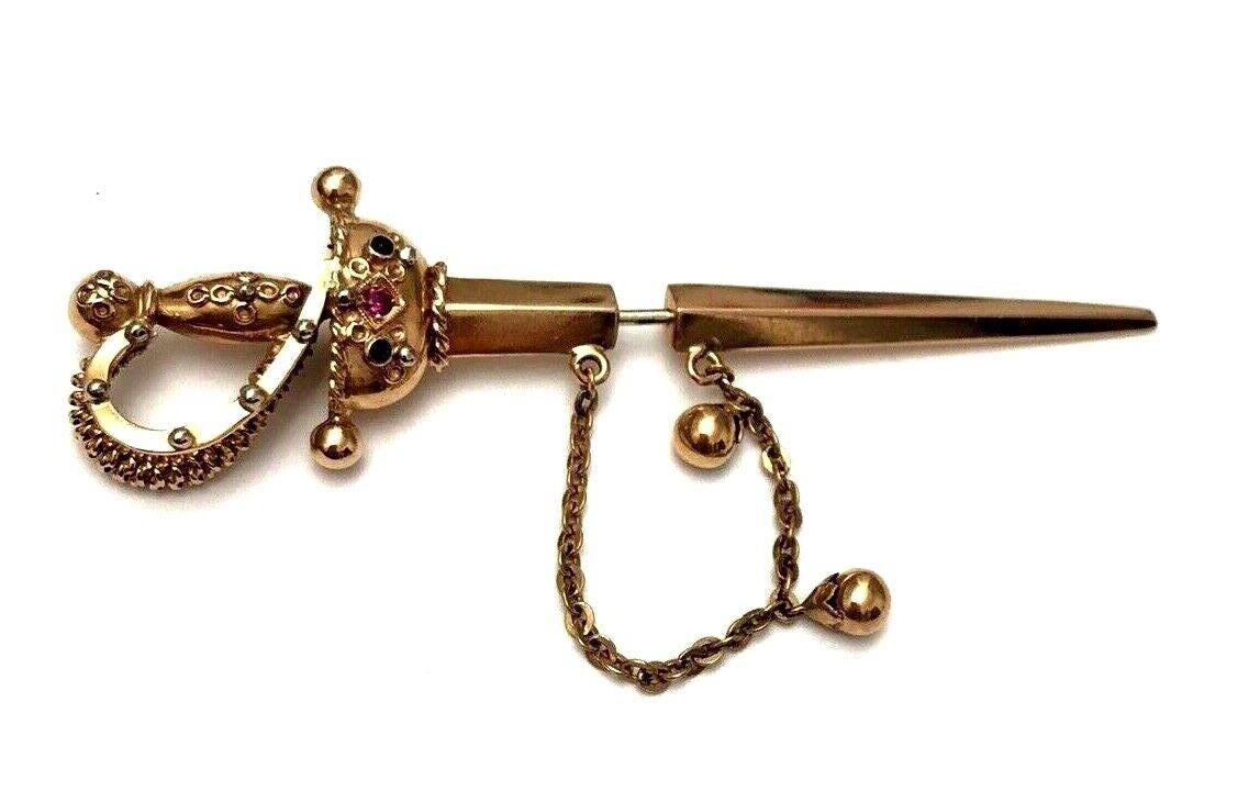 Antique Saber Sword Pin Brooch 18k Yellow Gold Ruby - Etsy