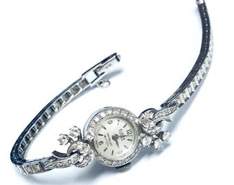 Antique 14k White Gold & Diamond Ladies Watch - Etsy
