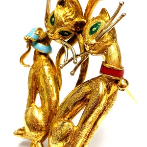 18K Yellow Gold Brooch CATS Kittens Enamel Pin Jewelry - Etsy