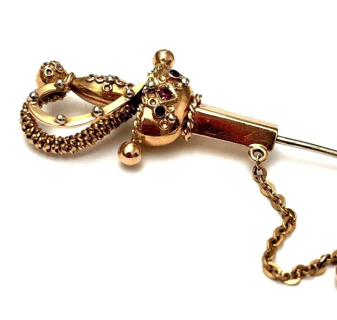 Antique Saber Sword Pin Brooch 18k Yellow Gold Ruby - Etsy