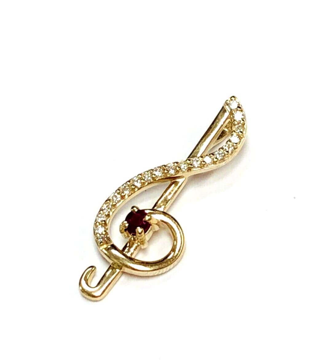 10k Yellow Gold Diamond Treble Clef Pendant - Etsy