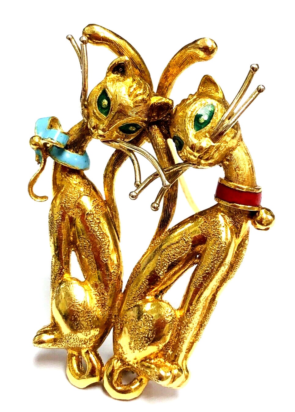 18K Yellow Gold Brooch CATS Kittens Enamel Pin Jewelry - Etsy