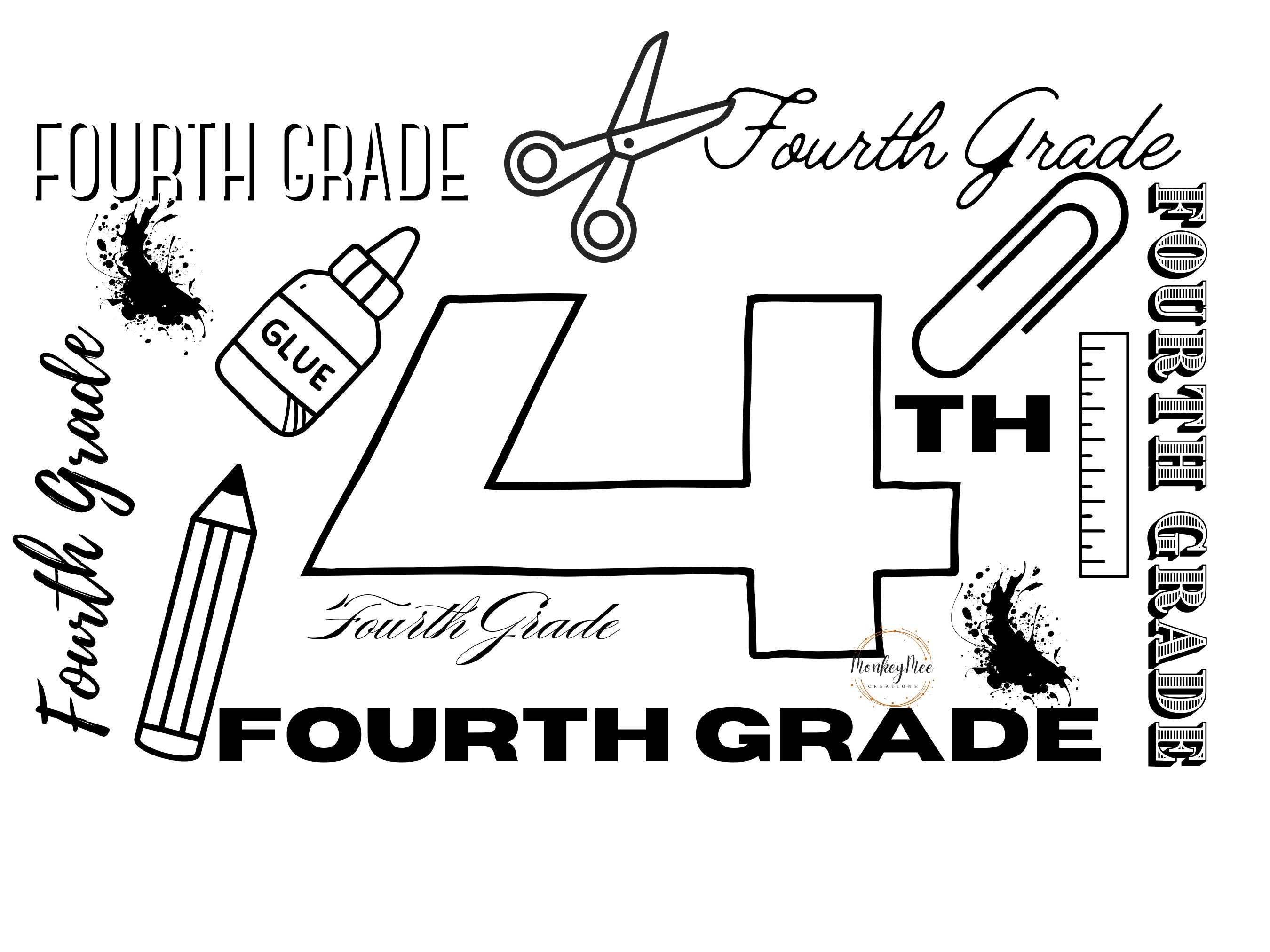 4th Grade Typography PNG File, Sublimation Designs Download, Digital ...