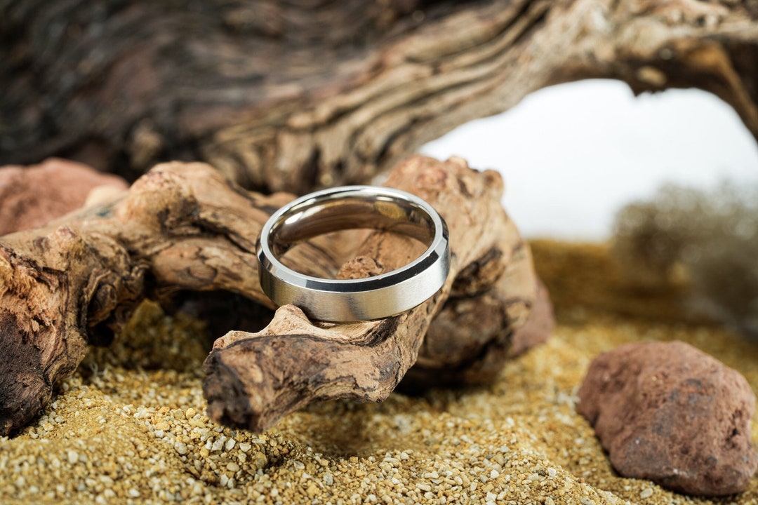 Minimal Beveled Edge Titanium Wedding Ring With Polished Beveled Edge ...