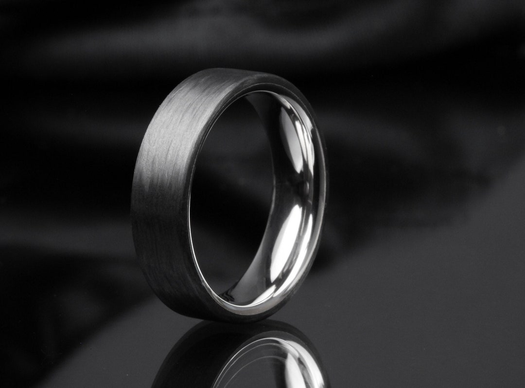Minimal Carbon Fiber & Titanium Wedding Ring: "the Kristoff". 6mm Eco ...