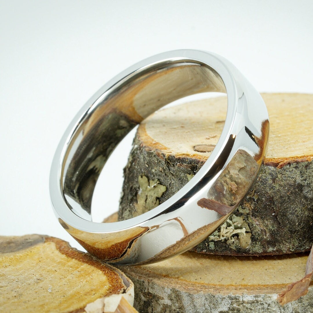Minimal Beveled Edge Cobalt Wedding Ring: "the Owens" 6mm. Brushed Face ...