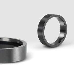 Minimal Flat Profile Brushed Black Titanium Men's Ring: "the Phoenix ...