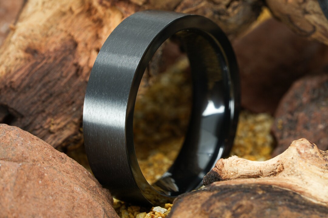 Minimal Flat Profile Brushed Black Titanium Men's Ring: "the Phoenix ...