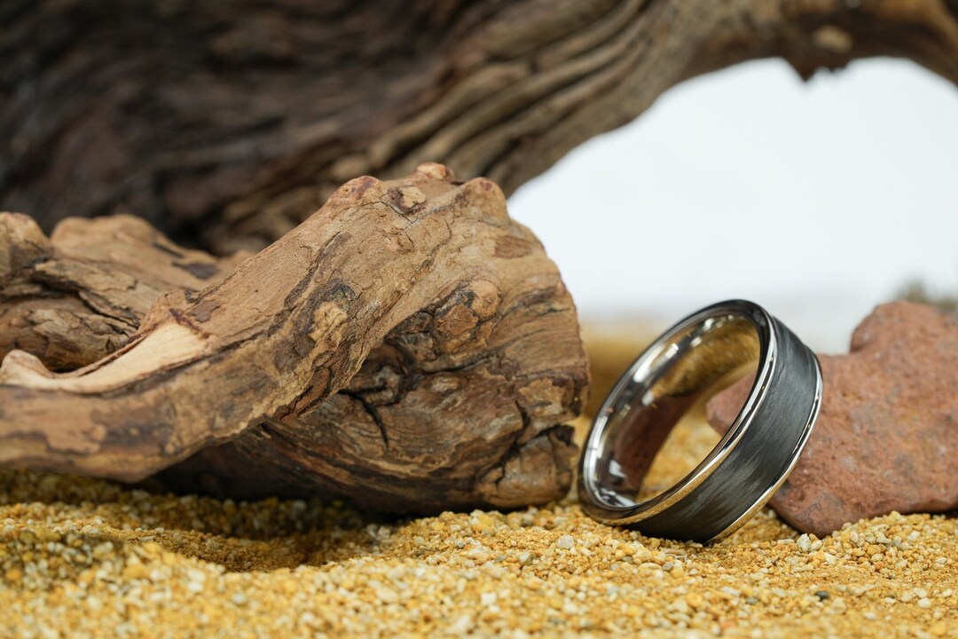 Minimal Titanium With Wound Carbon Inlay Wedding Ring: 6.5mm Eco ...
