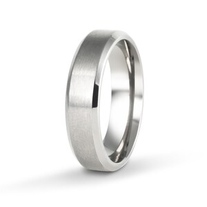 Minimal Beveled Edge Titanium Wedding Ring With Polished Beveled Edge ...