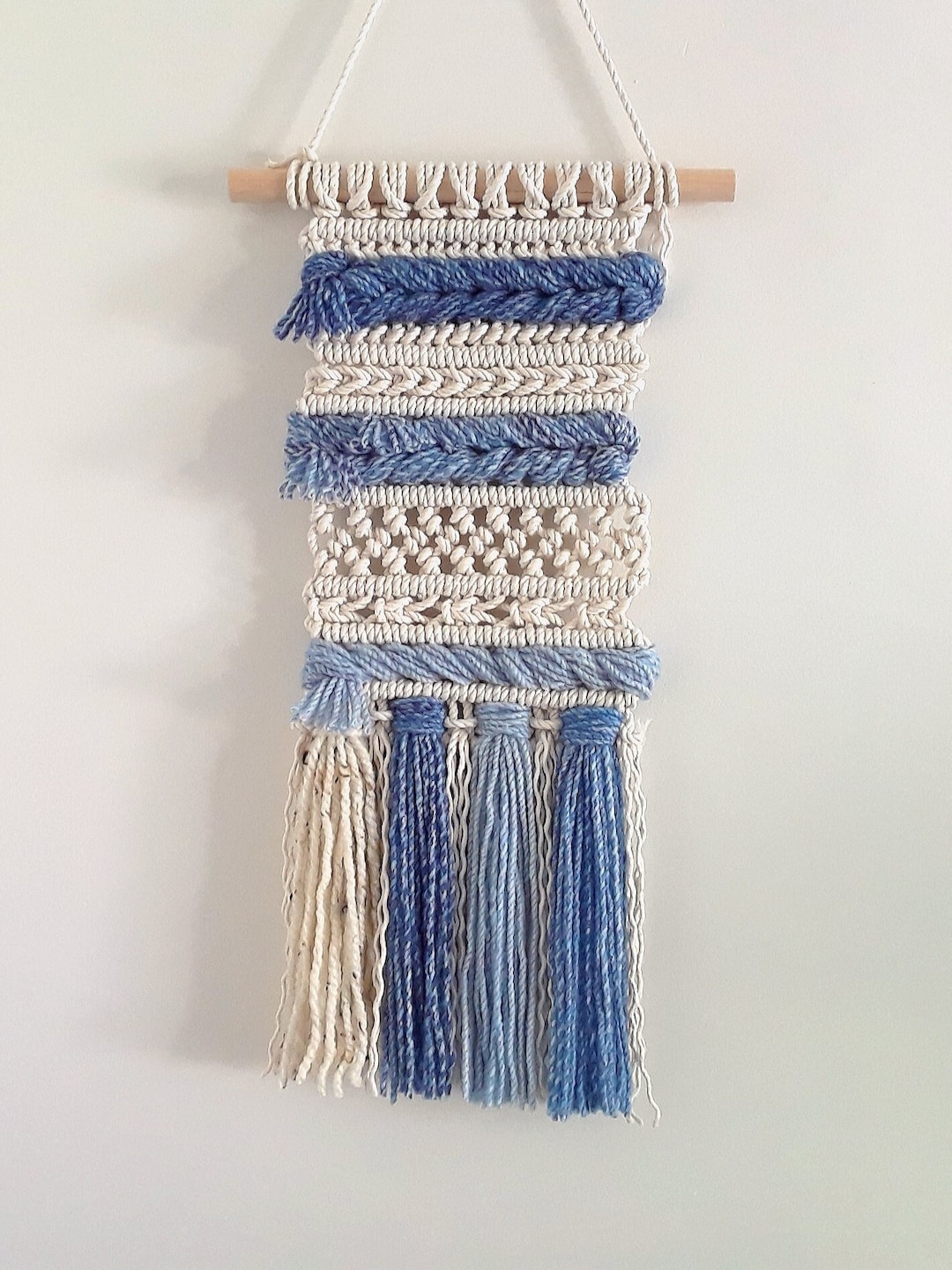 Blue Macra-weave Wall Hanging - Etsy