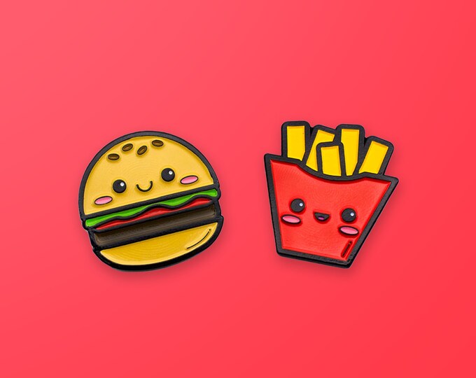 Burger & Fries Enamel Pin Set of 2 - Soft Enamel Pins - Lapel Pins ...