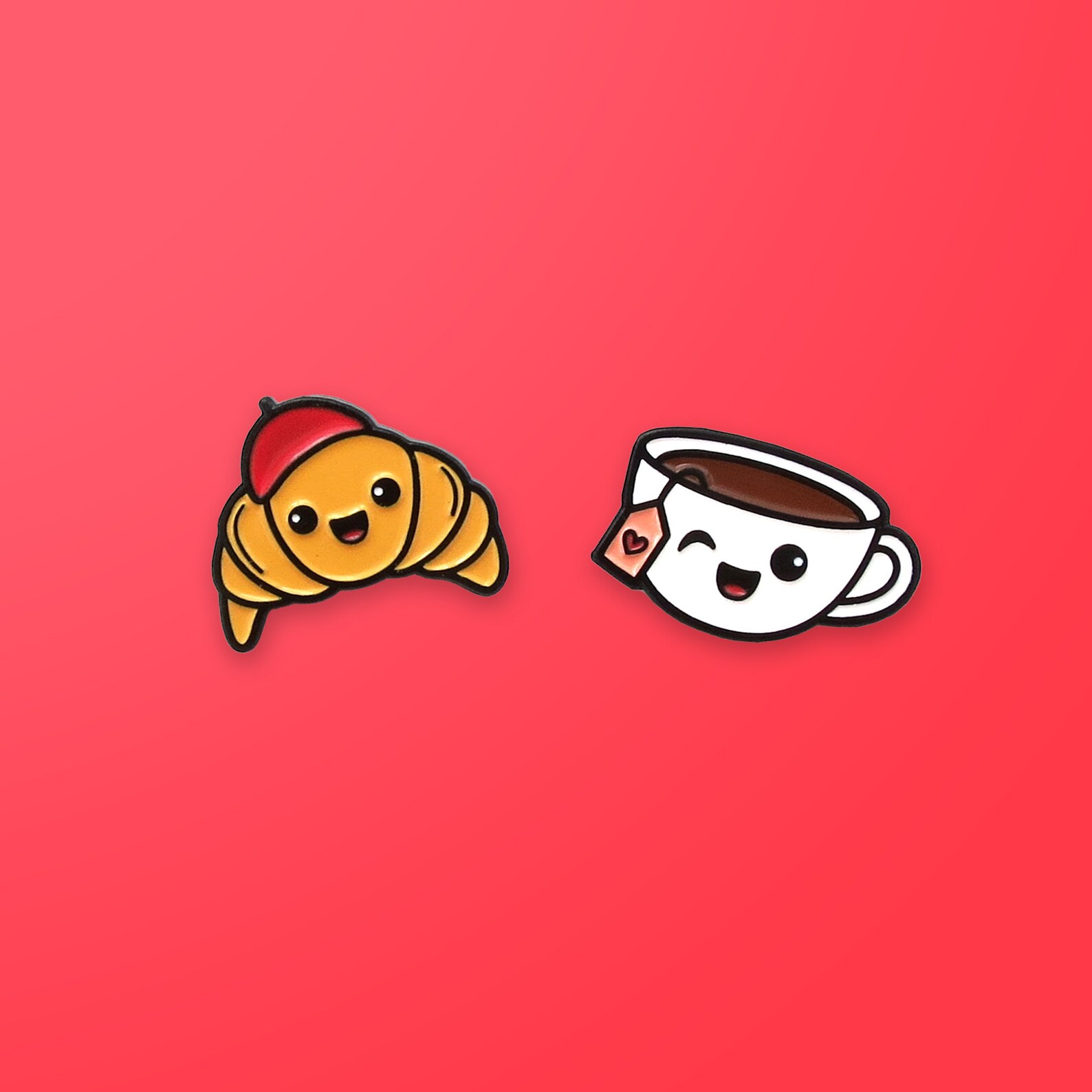 Croissant & Tea Enamel Pin Set of 2 Soft Enamel Pins Lapel - Etsy