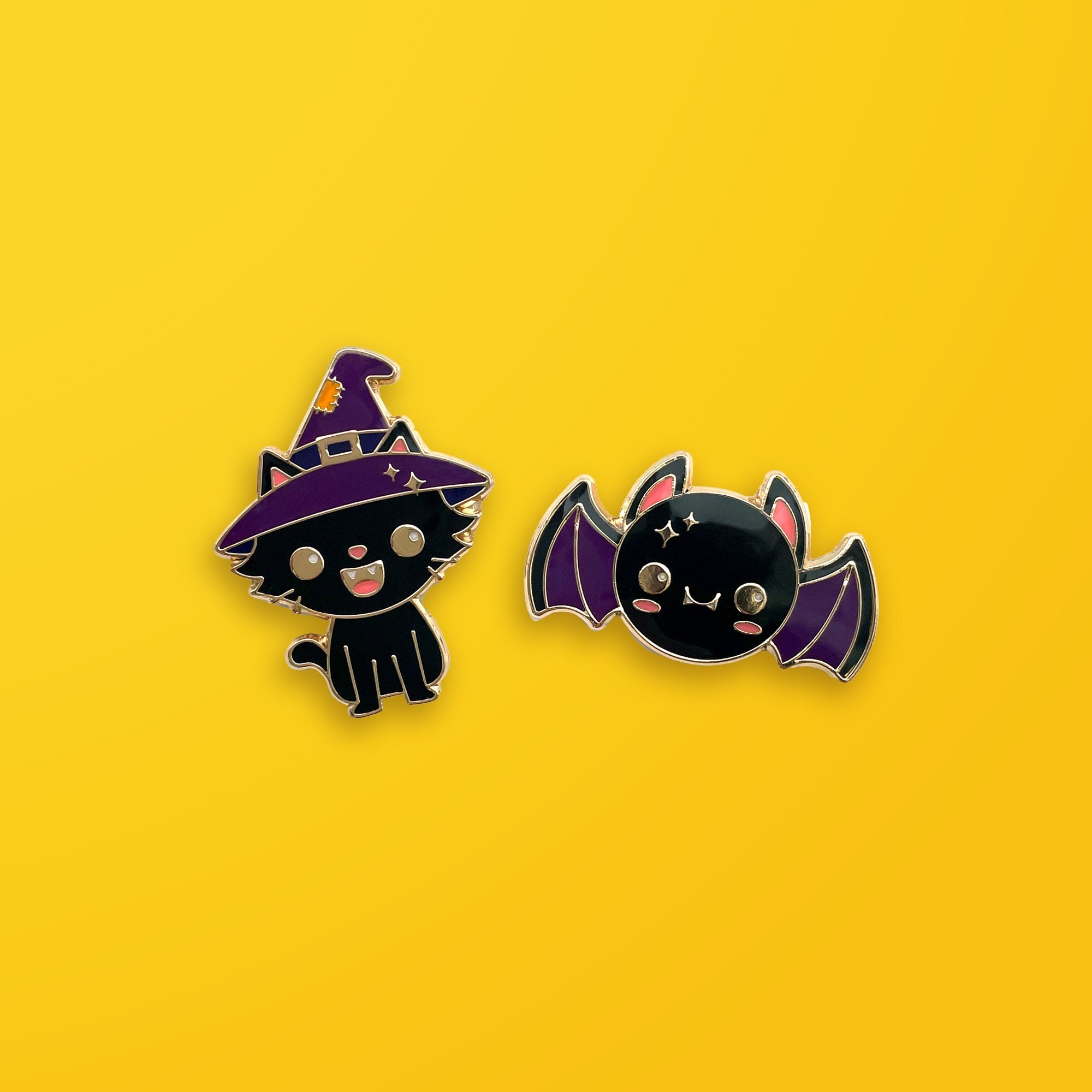 Halloween Enamel Pins Cat & Bat Set of 2 Soft Enamel | Etsy