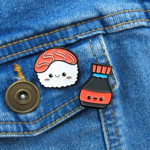 Sushi & Soy Sauce Enamel Pin Set of 2 - Soft Enamel Pins - Lapel Pins ...
