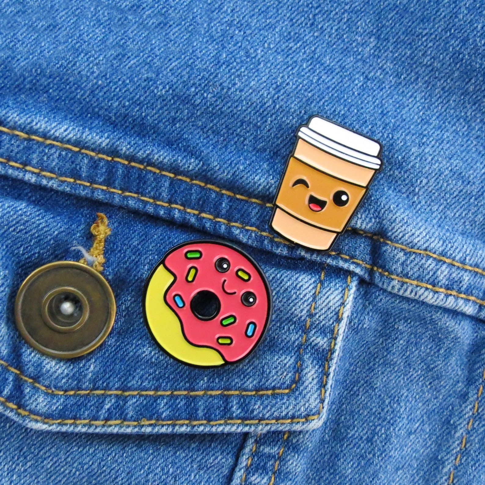 Donut & Coffee Enamel Pin Set of 2 Soft Enamel Pins Lapel | Etsy