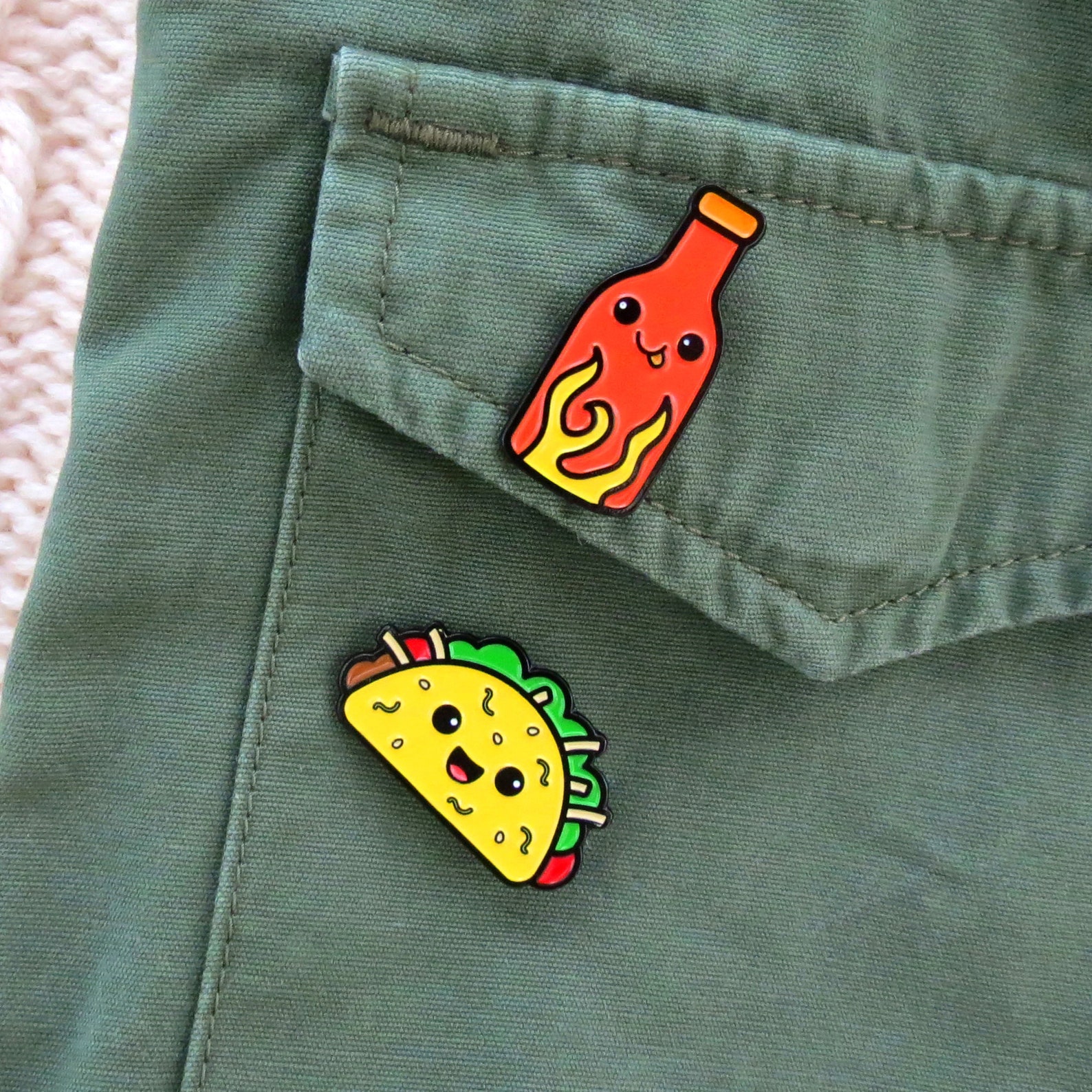 Taco & Hot Sauce Enamel Pin Set of 2 Soft Enamel Pins | Etsy
