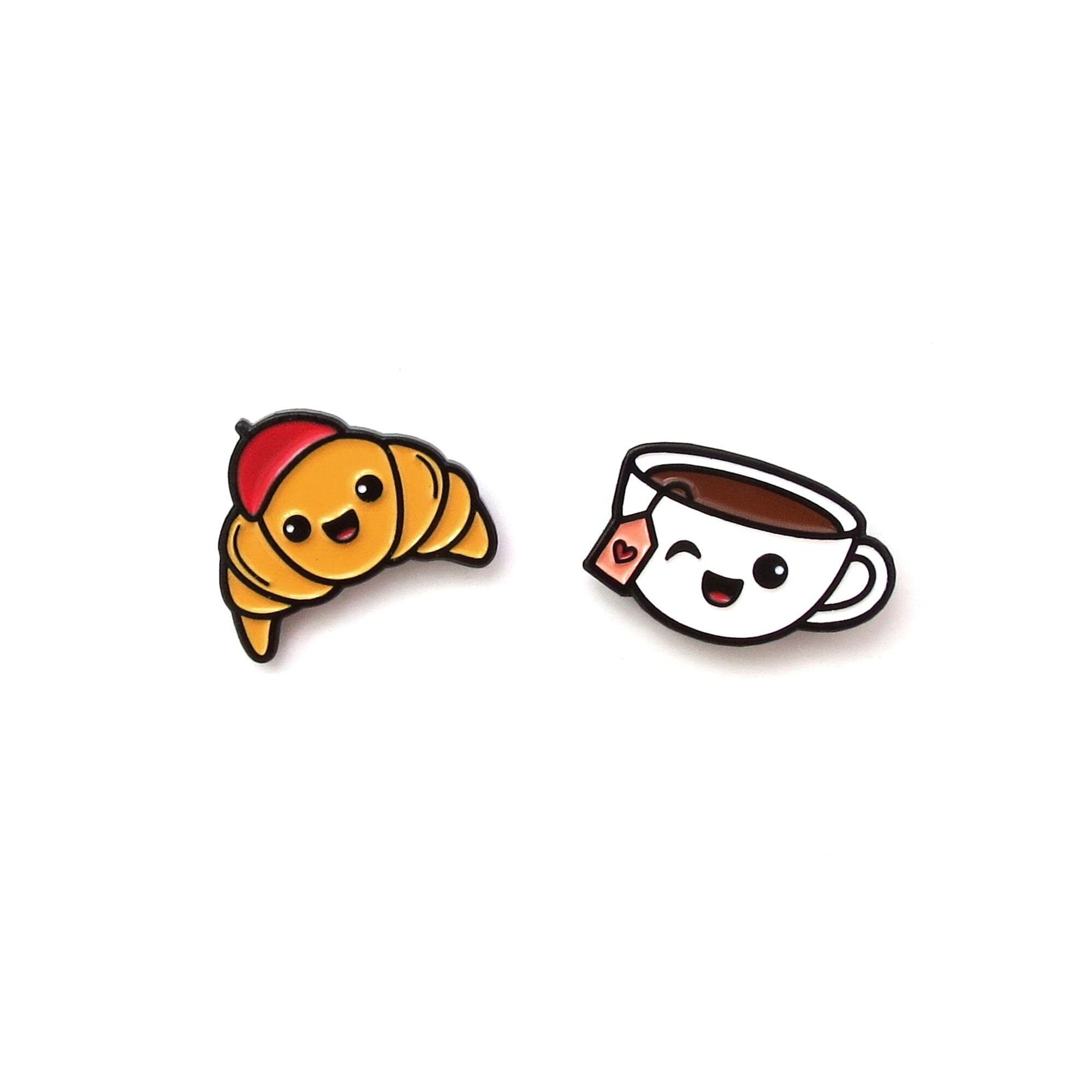 Croissant & Tea Enamel Pin Set of 2 Soft Enamel Pins Lapel - Etsy