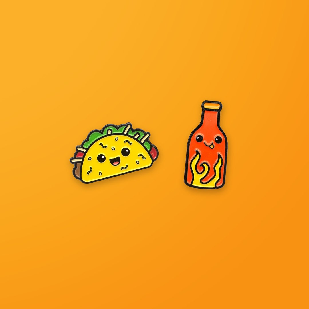 Taco & Hot Sauce Enamel Pin Set of 2 Soft Enamel Pins Lapel Pins Food ...
