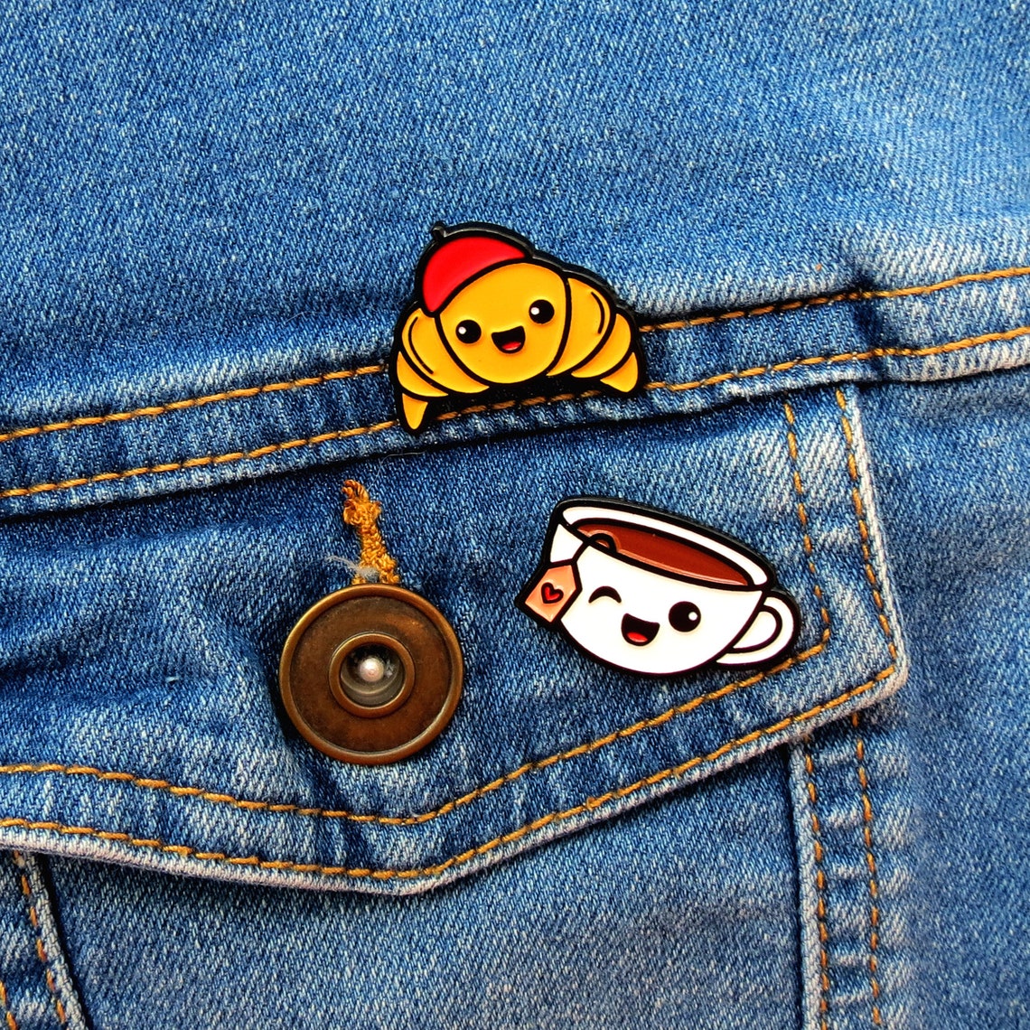 Croissant & Tea Enamel Pin Set of 2 Soft Enamel Pins Lapel - Etsy