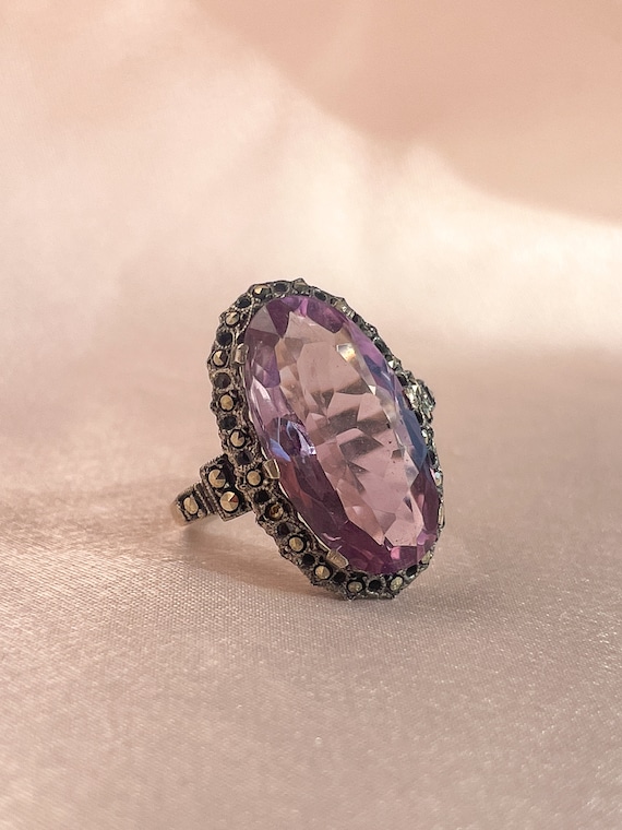 Vintage Amethyst Silver Victorian Gothic Ring - Gem