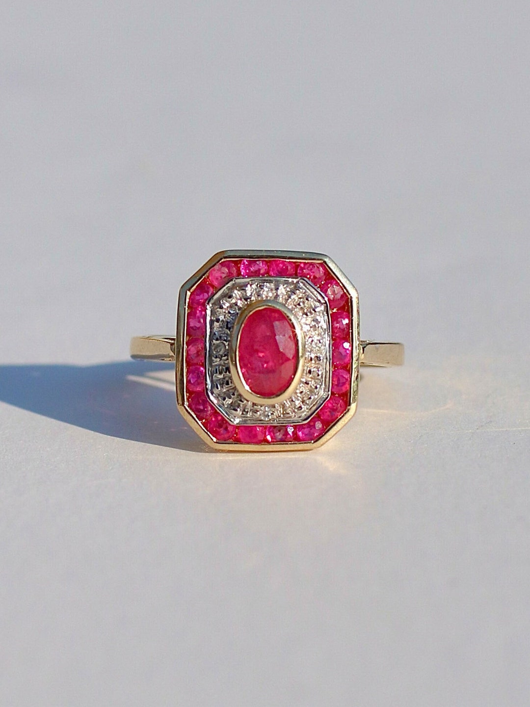 Ruby Diamond Deco Target Ring - Etsy