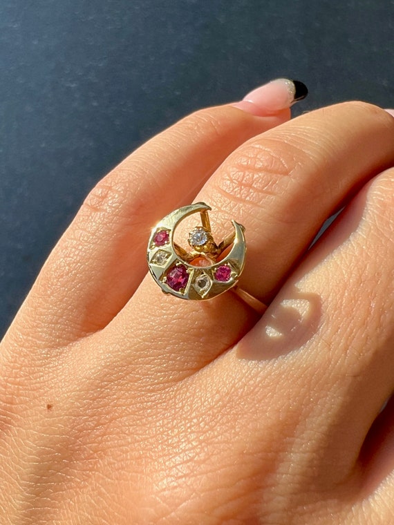 Vintage Ruby Diamond Moon Star Ring 1977 - Gem