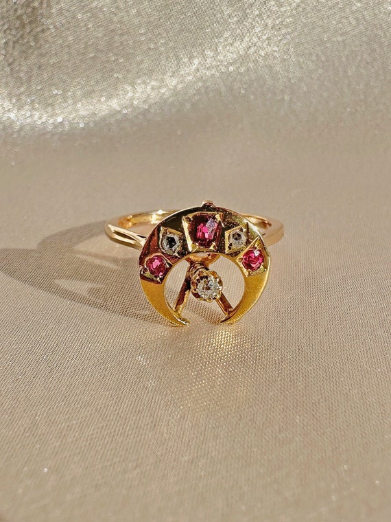 Vintage Ruby Diamond Moon Star Ring 1977 - Gem