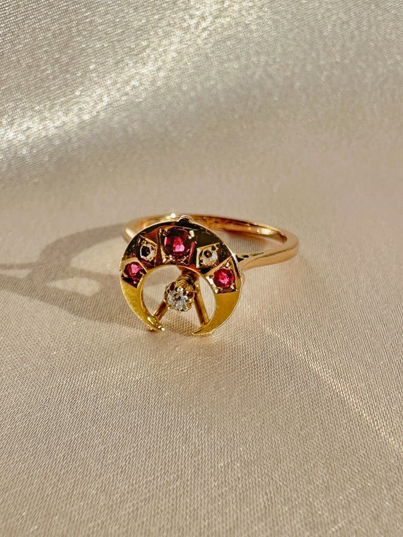 Vintage Ruby Diamond Moon Star Ring 1977 - Gem
