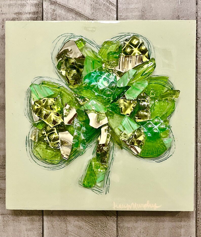 Green Shamrock, Clover, 8x8glass Collage - Etsy