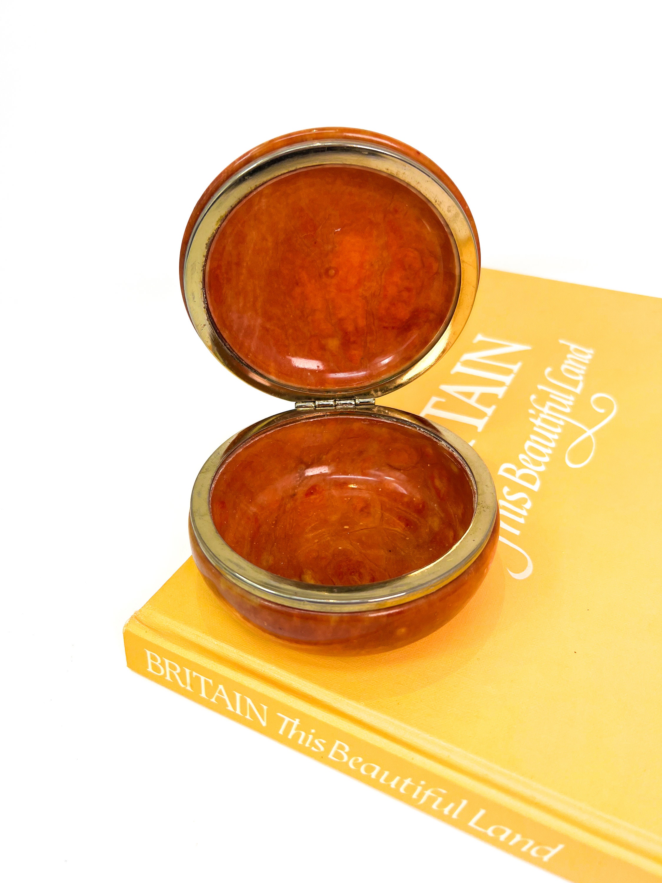 1970s Genuine Italian Burnt Orange Alabaster Jewelry Box, Brass Fitting ...