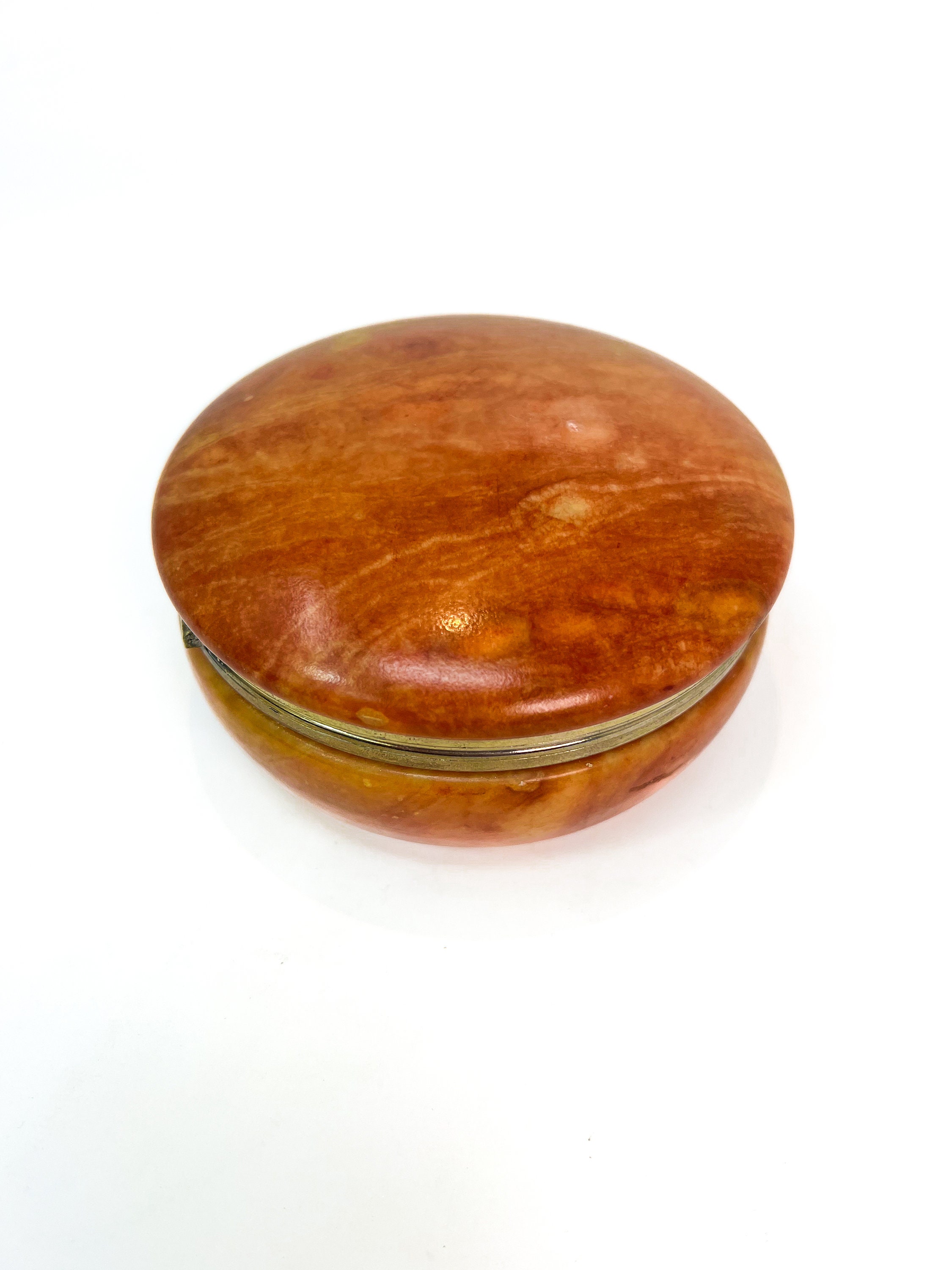 1970s Genuine Italian Burnt Orange Alabaster Jewelry Box, Brass Fitting ...