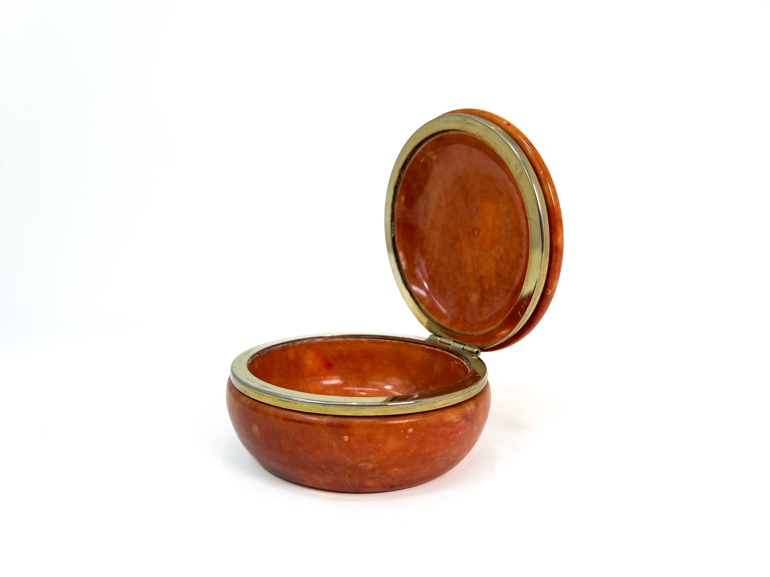 1970s Genuine Italian Burnt Orange Alabaster Jewelry Box, Brass Fitting ...