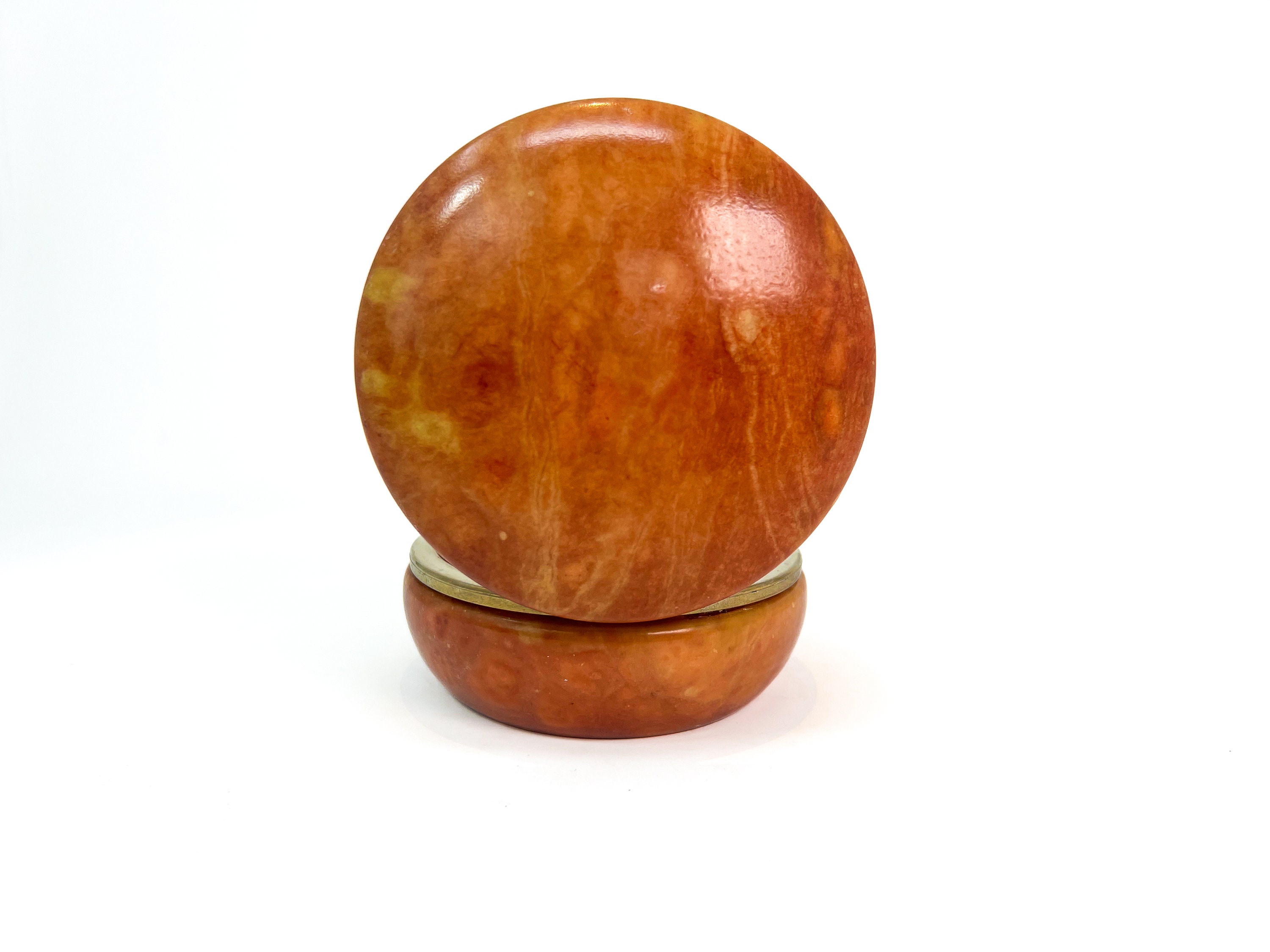 1970s Genuine Italian Burnt Orange Alabaster Jewelry Box, Brass Fitting ...