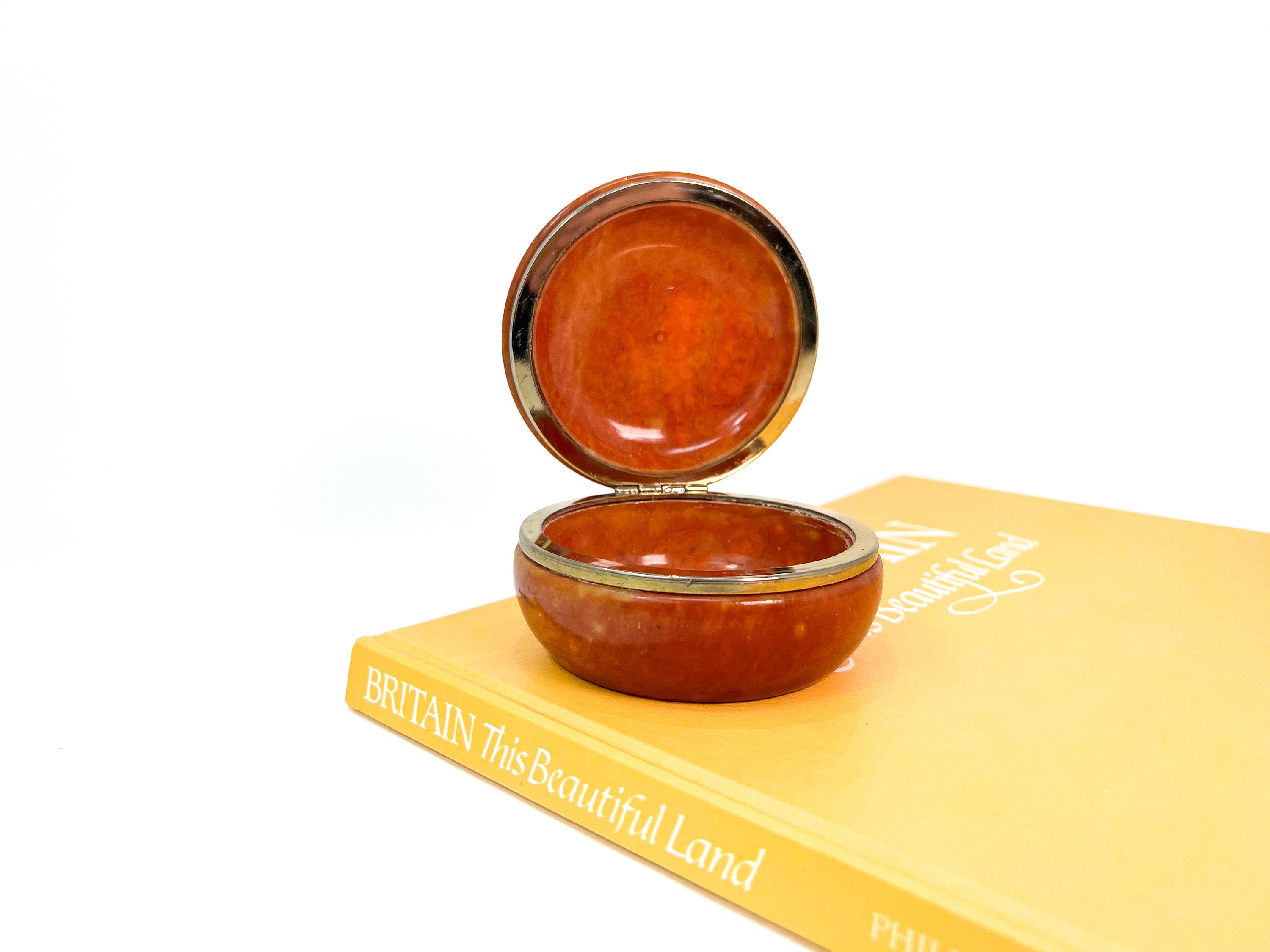 1970s Genuine Italian Burnt Orange Alabaster Jewelry Box, Brass Fitting ...