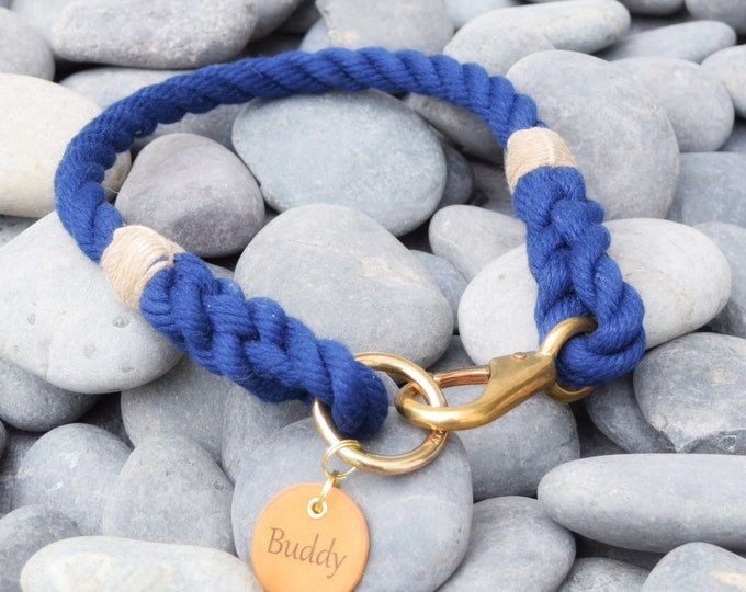 Mariner Series Navy Blue Rope Dog Collar Spun Polyester Rope With ...