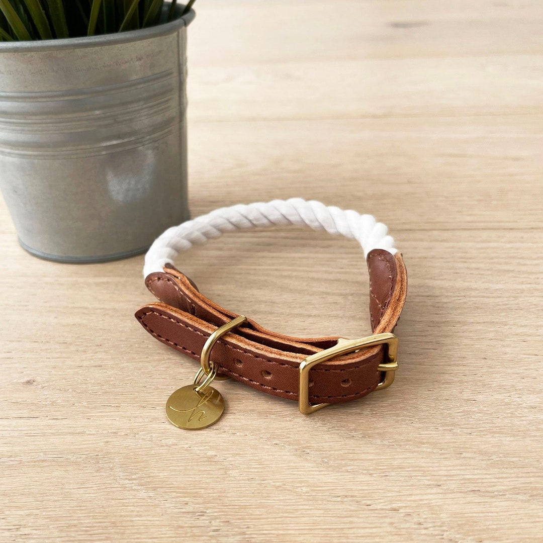 White Rope Dog Collar Adjustable Rope Dog Collar Personalized Rope Dog ...