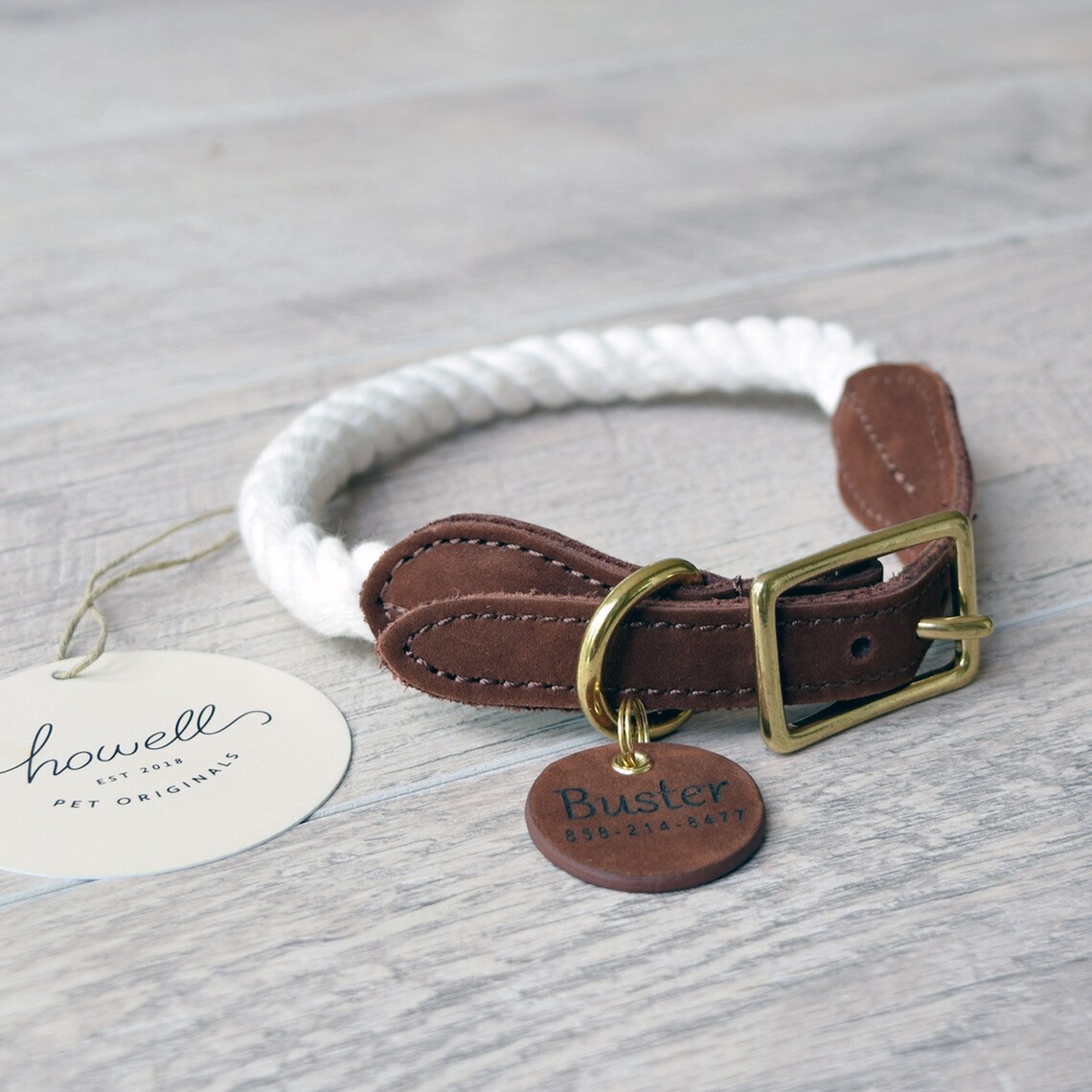 White Rope Dog Collar Adjustable Rope & Leather Dog Collar - Etsy