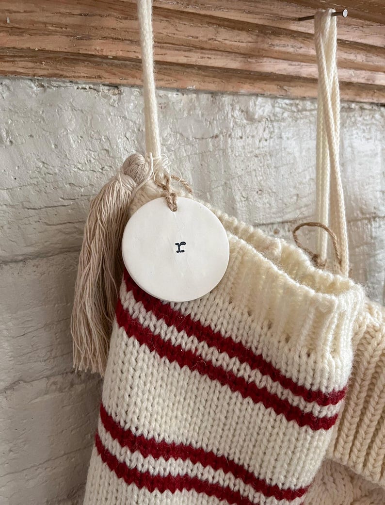 Hand Stamped Initial Clay Tag | Stocking Tags | Minimalist - Etsy