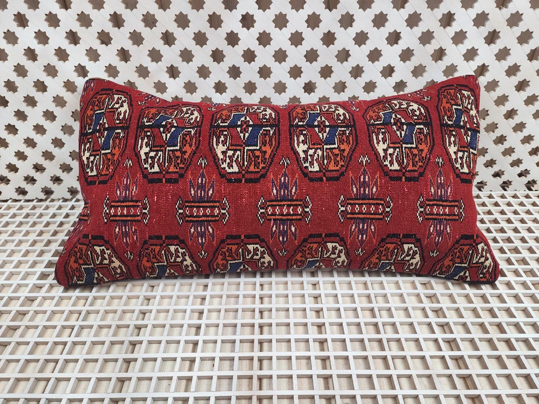 Vintage Wool Lumbar Pillow Cover: Handmade Bohemian Rug Cushion (24 X ...