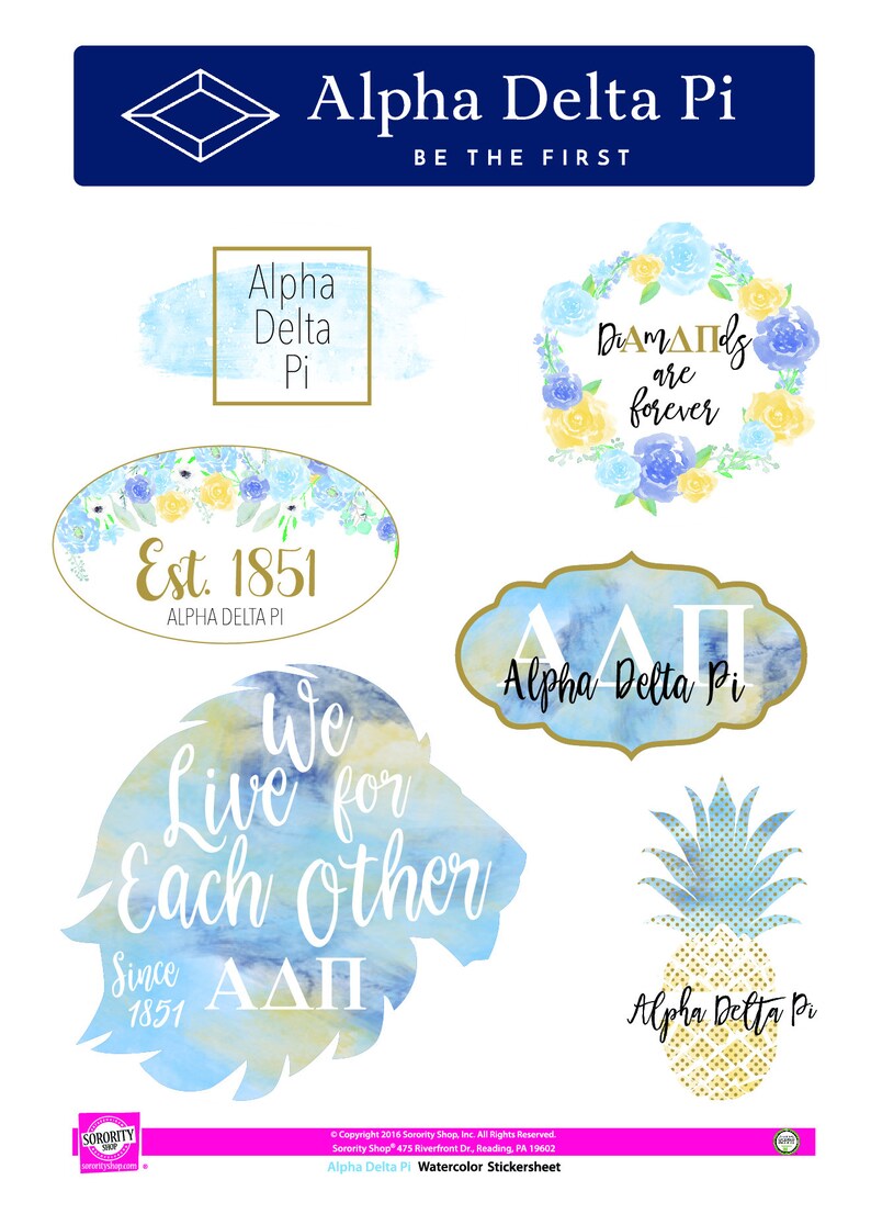 Alpha Delta Pi Water Color Sticker Sheet - Etsy