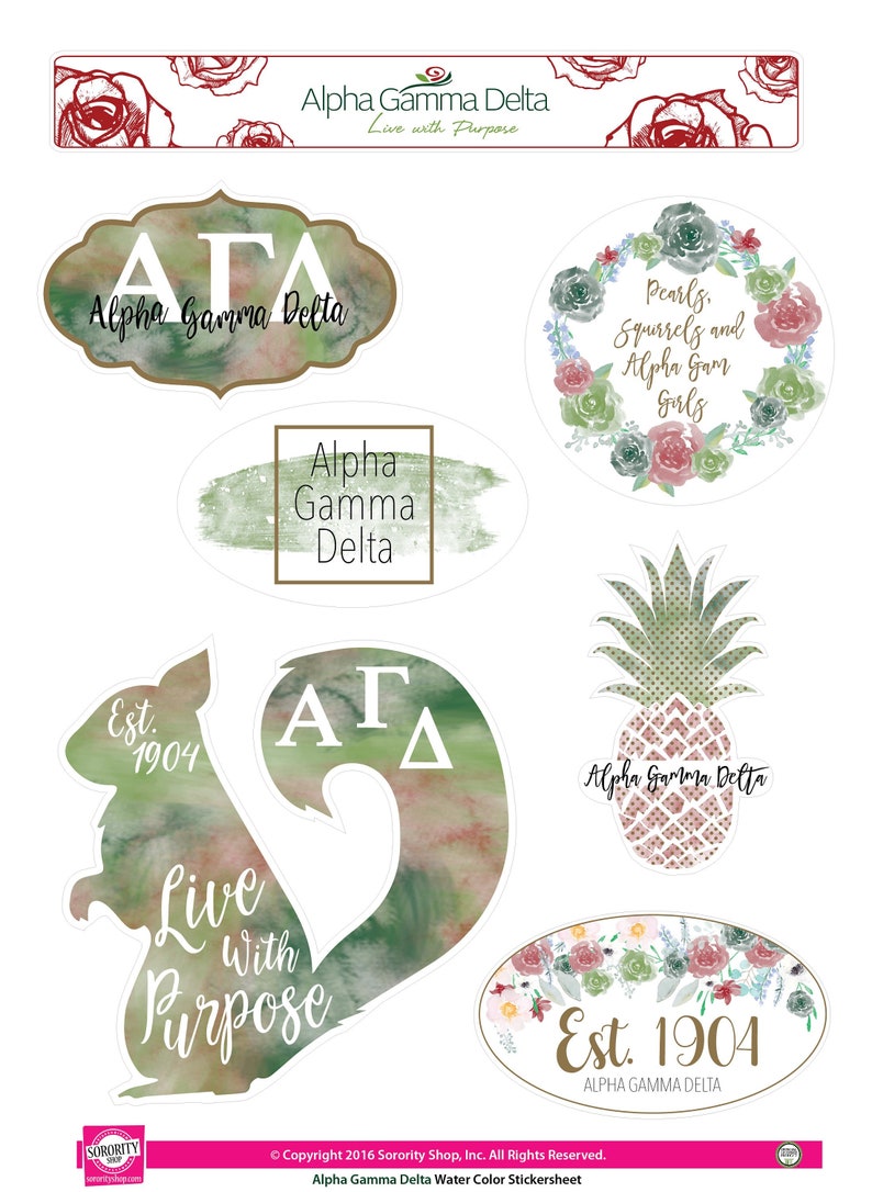 Alpha Gamma Delta Water Color Sticker Sheet | Etsy