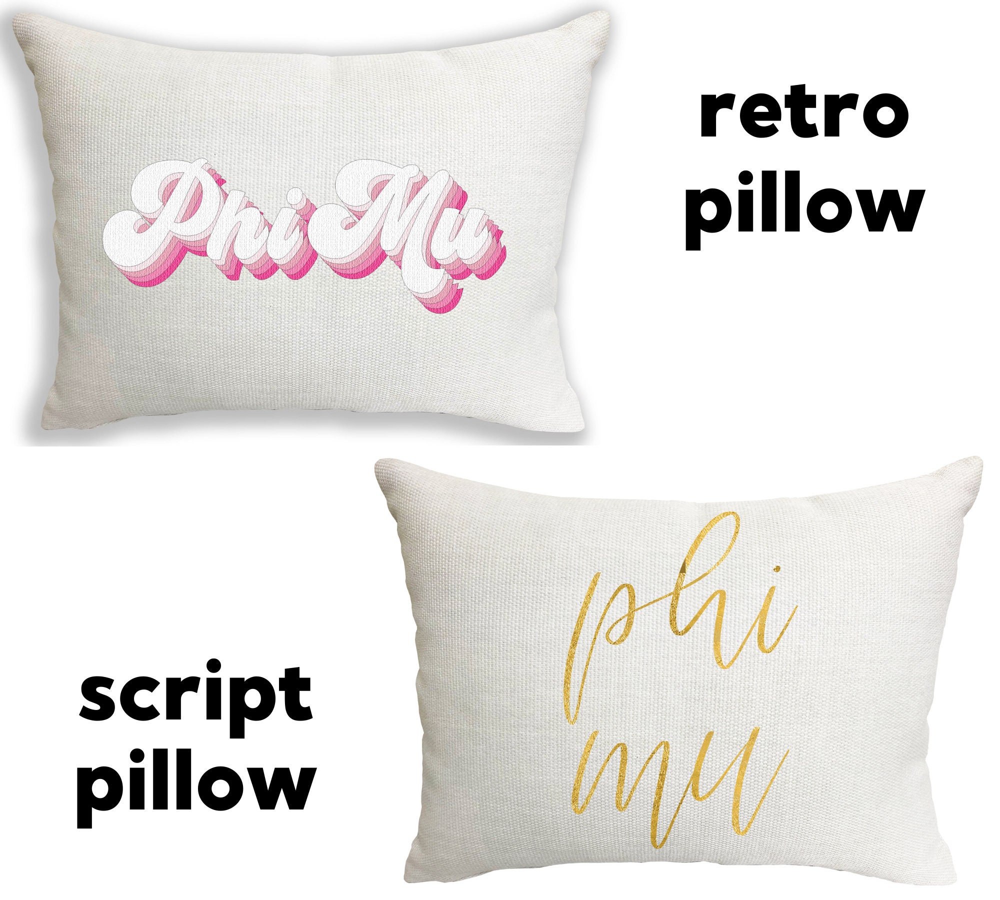 Phi Mu Pillows script or Retro | Etsy