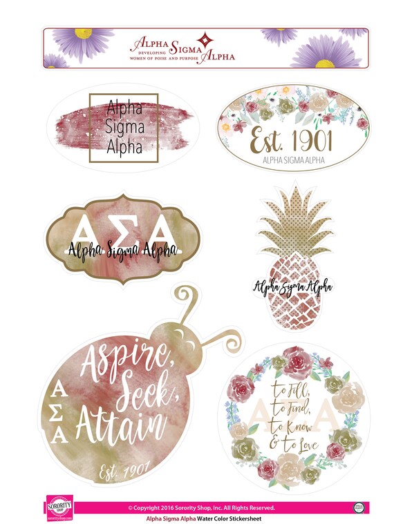 Alpha Sigma Alpha Water Color Sticker Sheet | Etsy