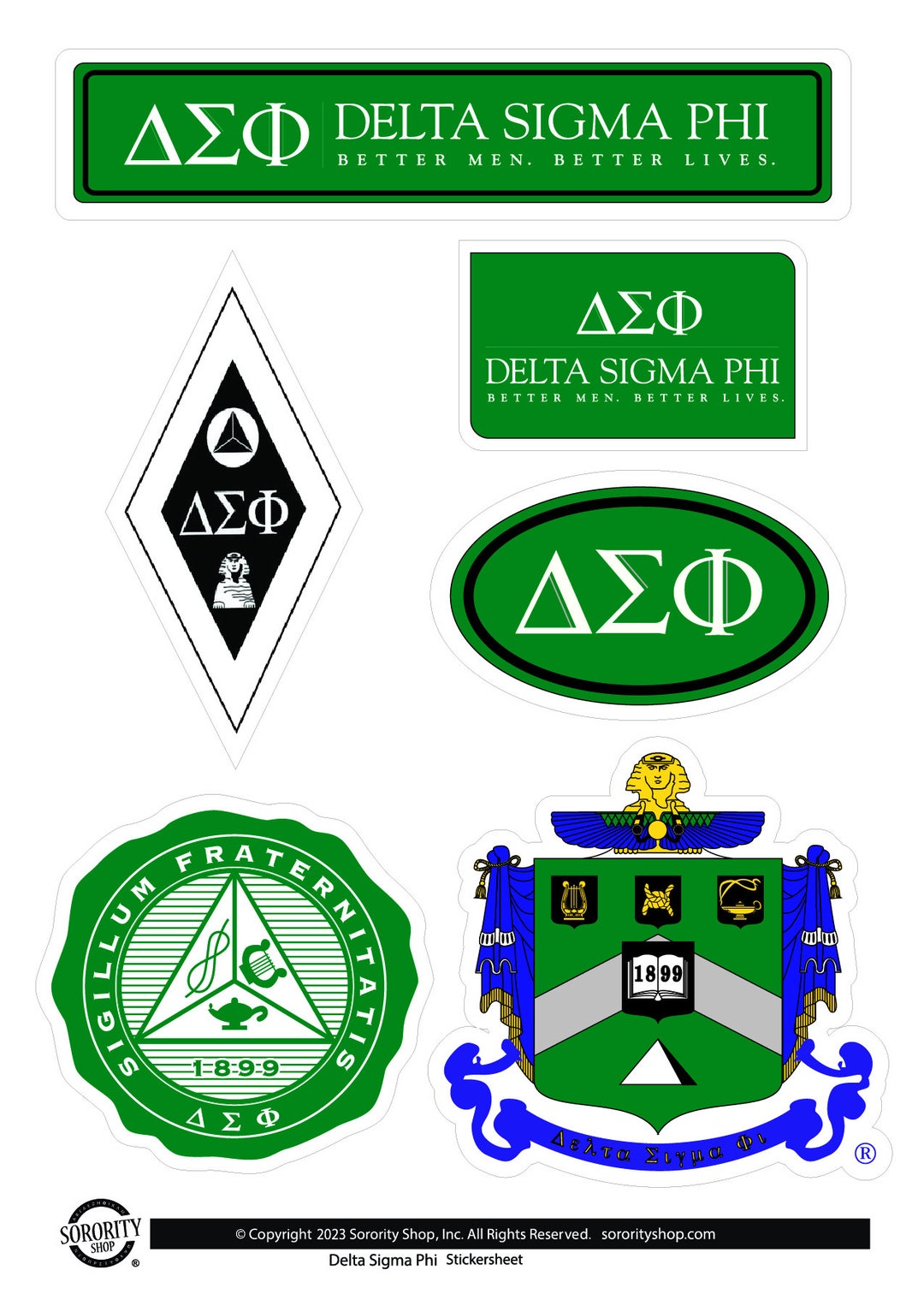 Delta Sigma Phi Fraternity Sticker Sheet Brand Focus - Etsy