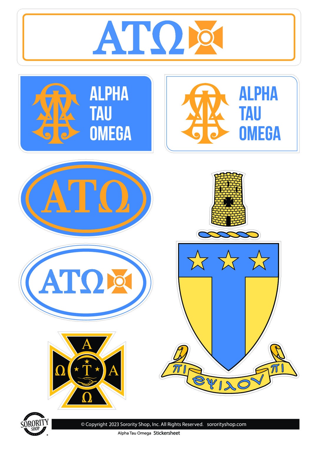 Alpha Tau Omega Fraternity Sticker Sheet Brand Focus - Etsy